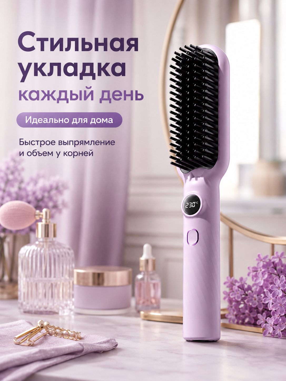 Портативный стайлер-гребень для разглаживания кудрей, электрическая расческа для выпрямления и придания объема волосам