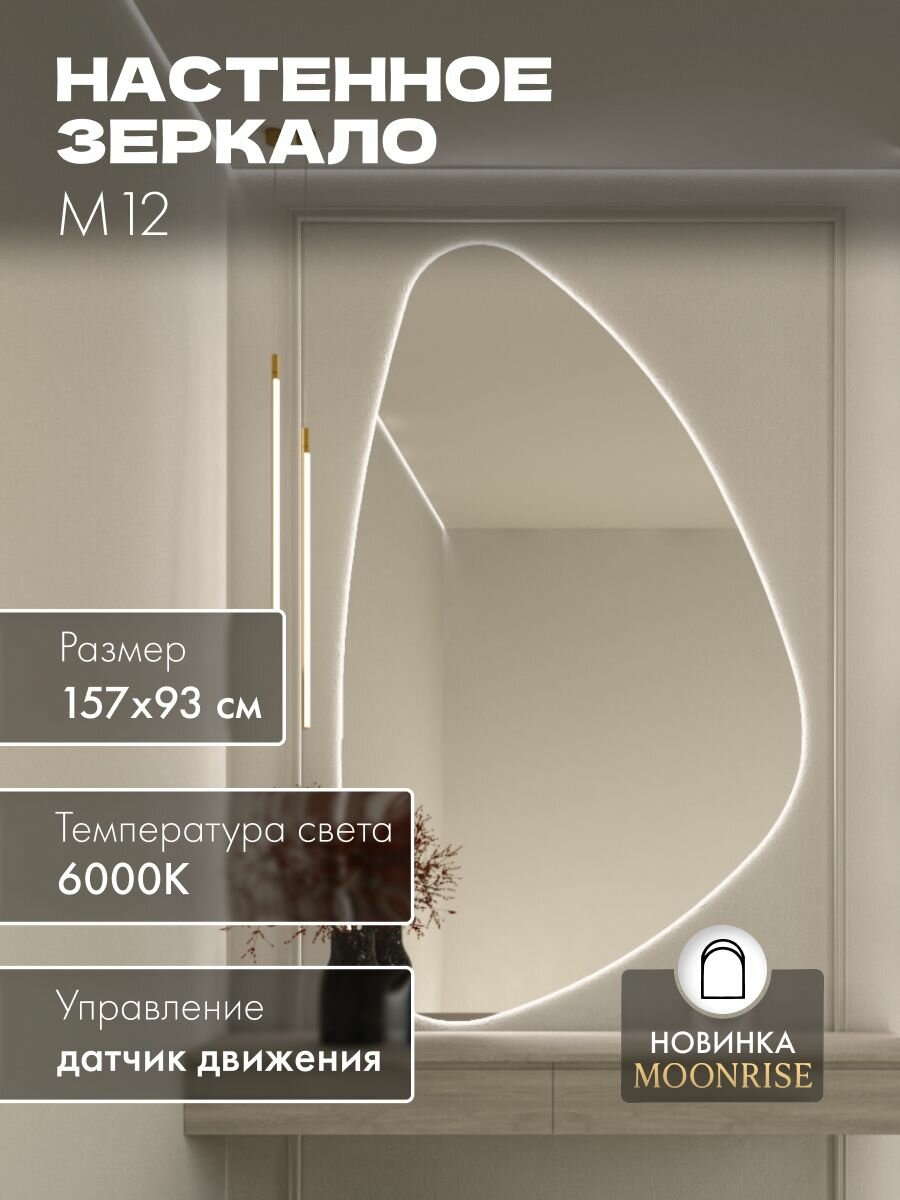 Зеркало настенное 157х93 см. холодный свет 6000К фигурное с подсветкой М12 MOONRISE