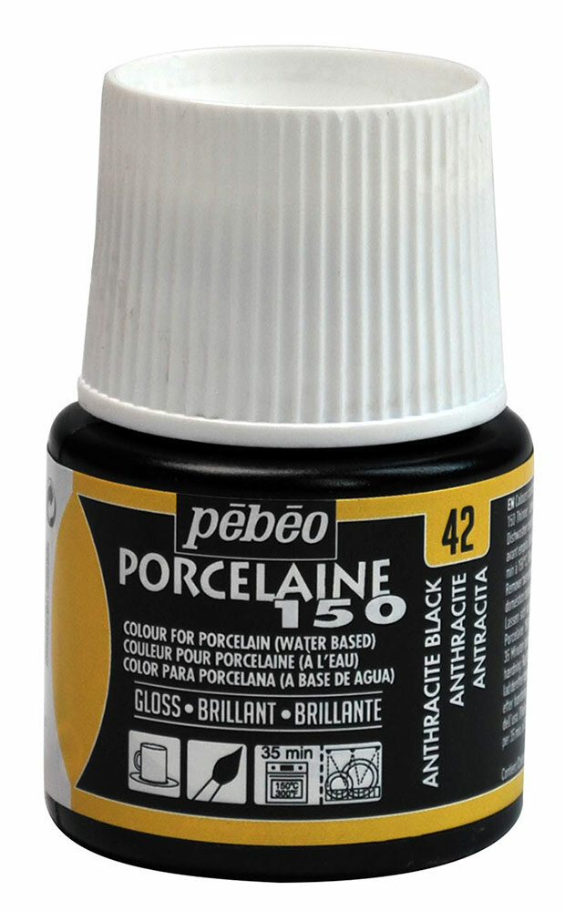 Краска по фарфору и керамике Pebeo под обжиг, глянцевая, Porcelaine 150, 45 мл, антрацит