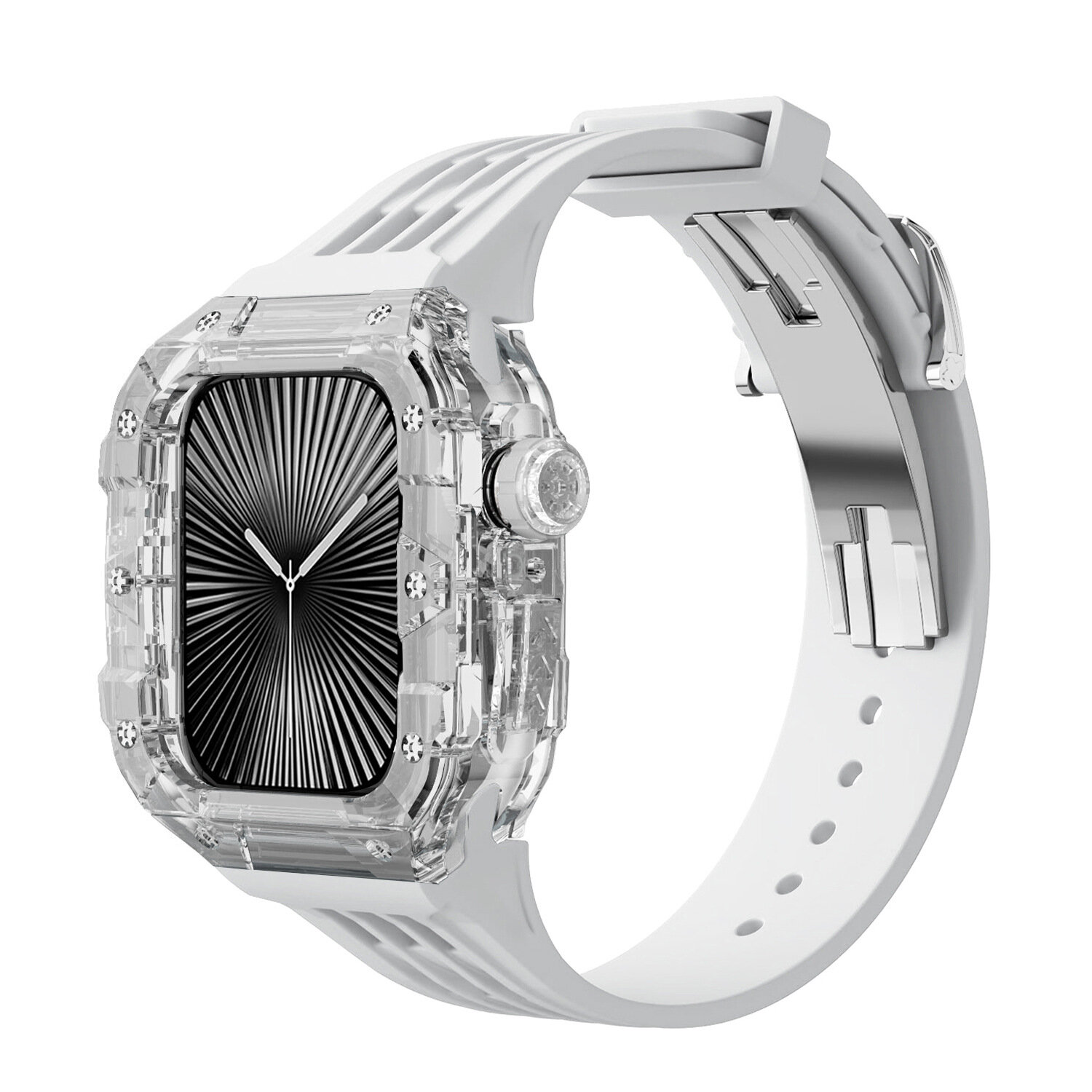 Apple Watch S10 46mm стандартный прозрачный чехол с белым ремешком защитный чехол