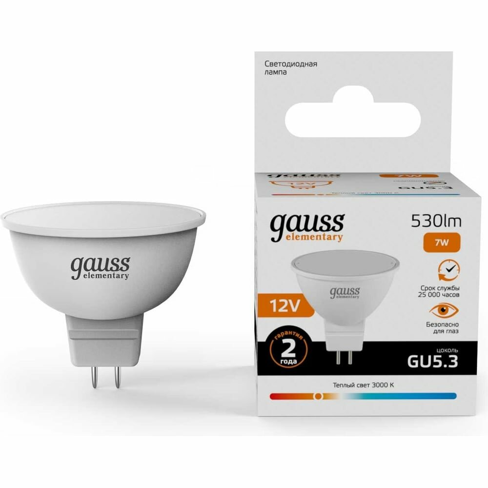 Лампа Gauss Elementary MR16 12V 7W 530lm 3000K GU5.3 11517