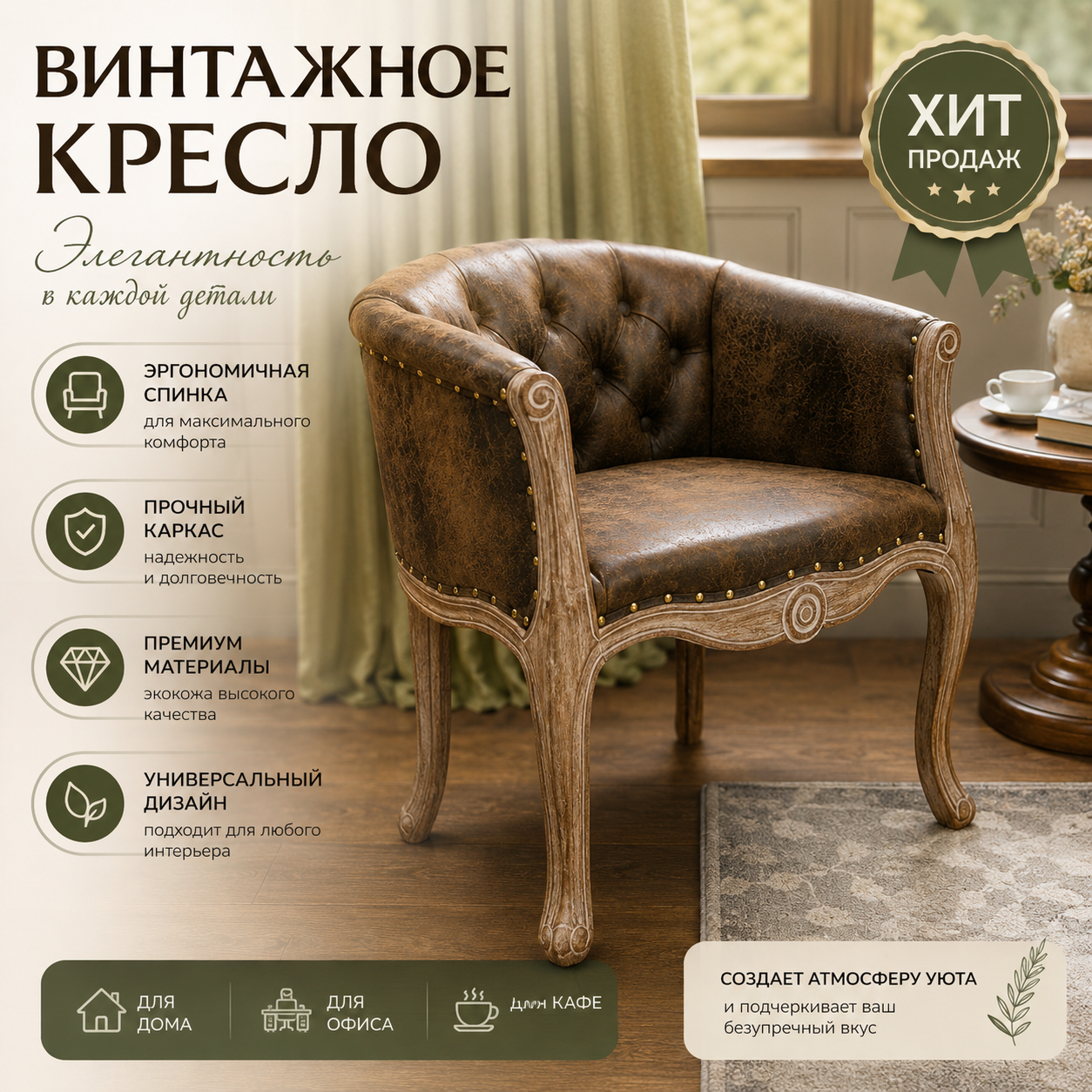 Кресло из белой дымчатой сосны, кресло-диван для отдыха, стол и стул, ретро, массив дерева, зеленая кожа, 60x55x70 см
