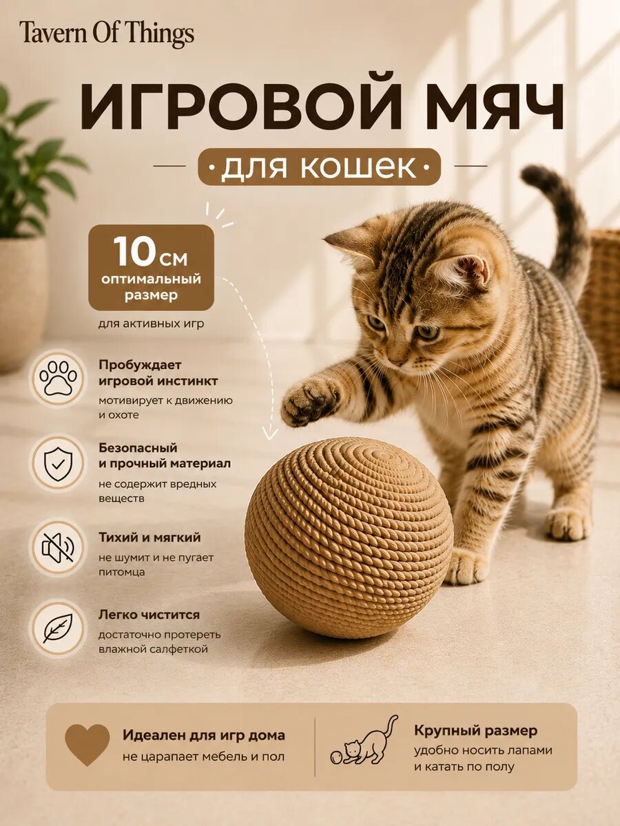 Игровой мяч для кошек из гофрокартона 10 см, игрушка для кошек