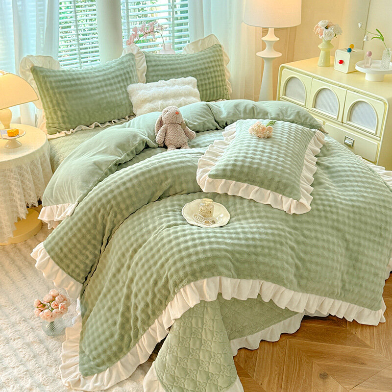 Winnie Green 1.8m Набор для кровати с покрывалом 230x250 см и пододеяльником 200x230 см, зимний утолщенный двусторонний
