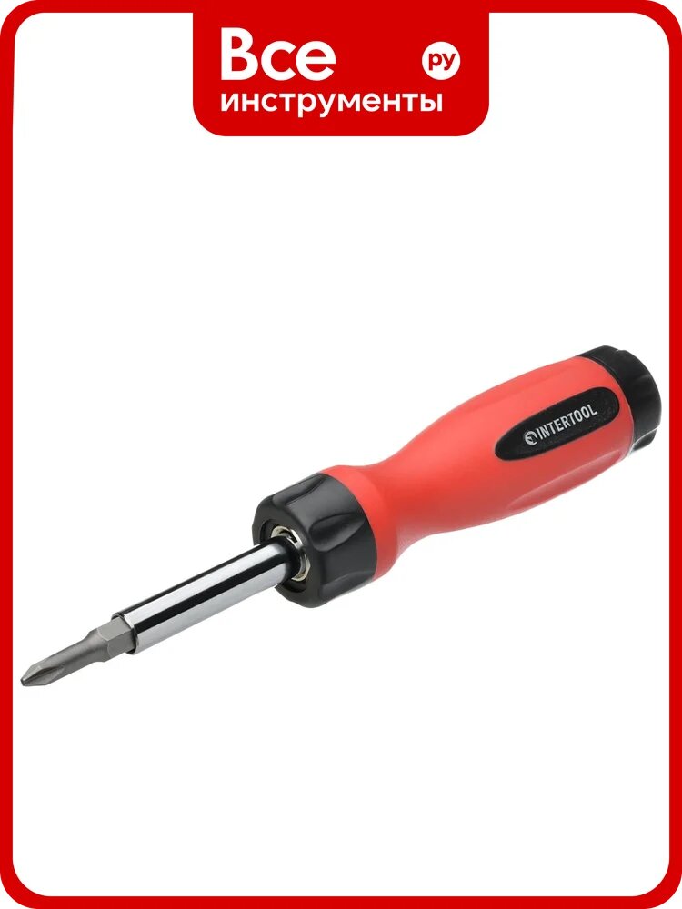 Отвертка INTERTOOL 4 в 1 VT-1008 для трубопроводов со стальными насадками и трешоточным механизмом