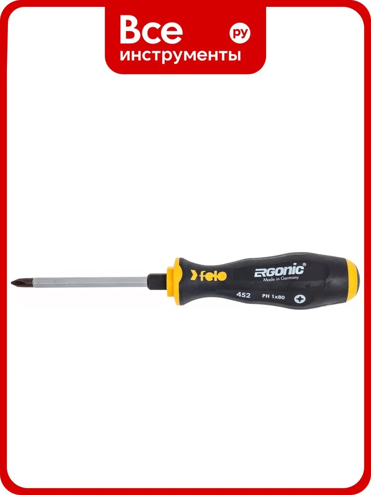 Отвертка Felo Ergonic 45210240, крестовая, ударная, PH1, CrMoV, 80 мм