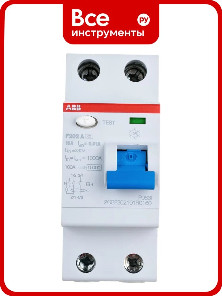 УЗО ABB F202A 2Р 16А 10mA 2CSF202101R0160 электромеханический модуль, монтаж на DIN‑рейку, степень защиты