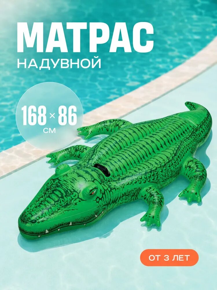 Матрас надувной, плот для плавания INTEX "Крокодил", размер 168 х 86 см, от 3 лет