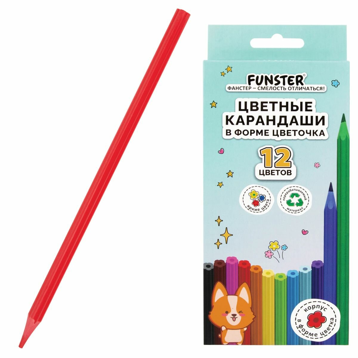 Карандаши цветные 12 цветов Funster (L=175мм, d=3мм, фигурный корпус в форме цветочка) (182069), 12 уп.