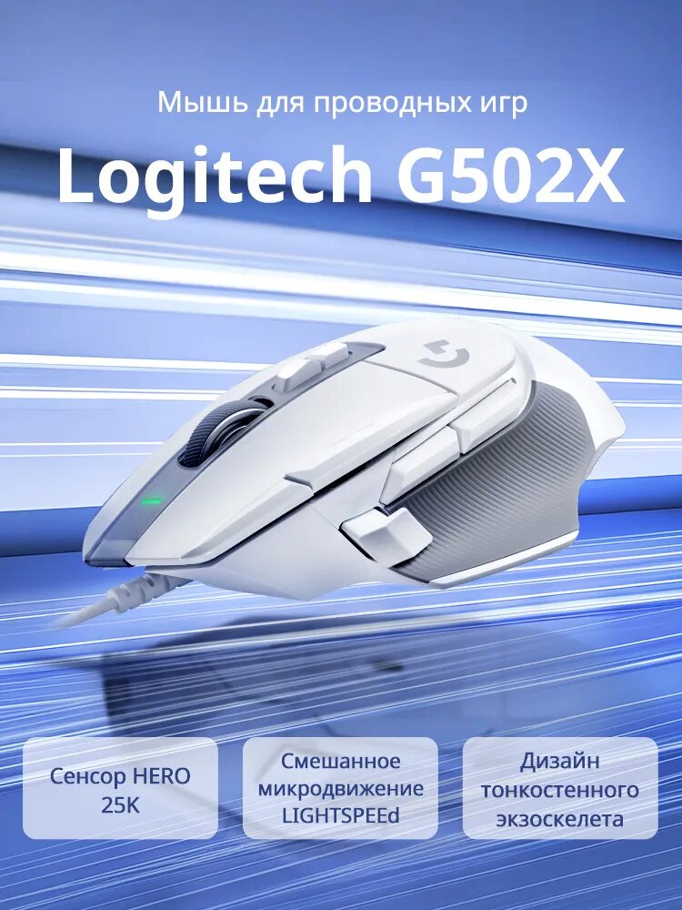 Logitech Игровая мышь проводная G502 X Wired, белый