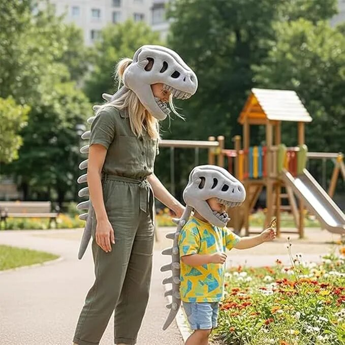 Костюм скелета динозавра комплектует костюм динозавра в стиле Спинозавра - 3D головной убор с черепом и позвоночником для переодеваний, вечеринок и фотографий
