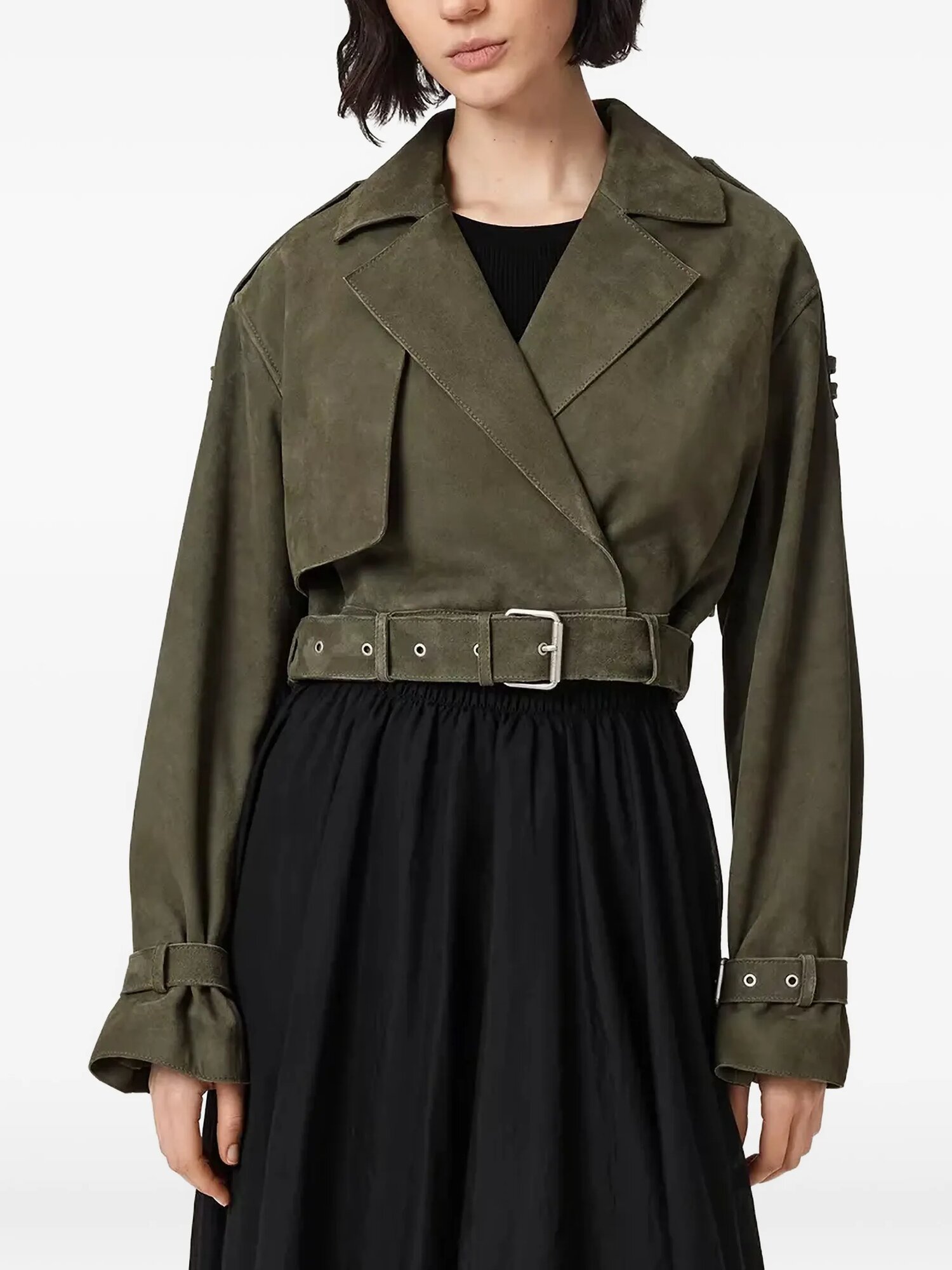 Куртка AllSaints Ophelia cropped suede jacket, размер 42 — фото 1