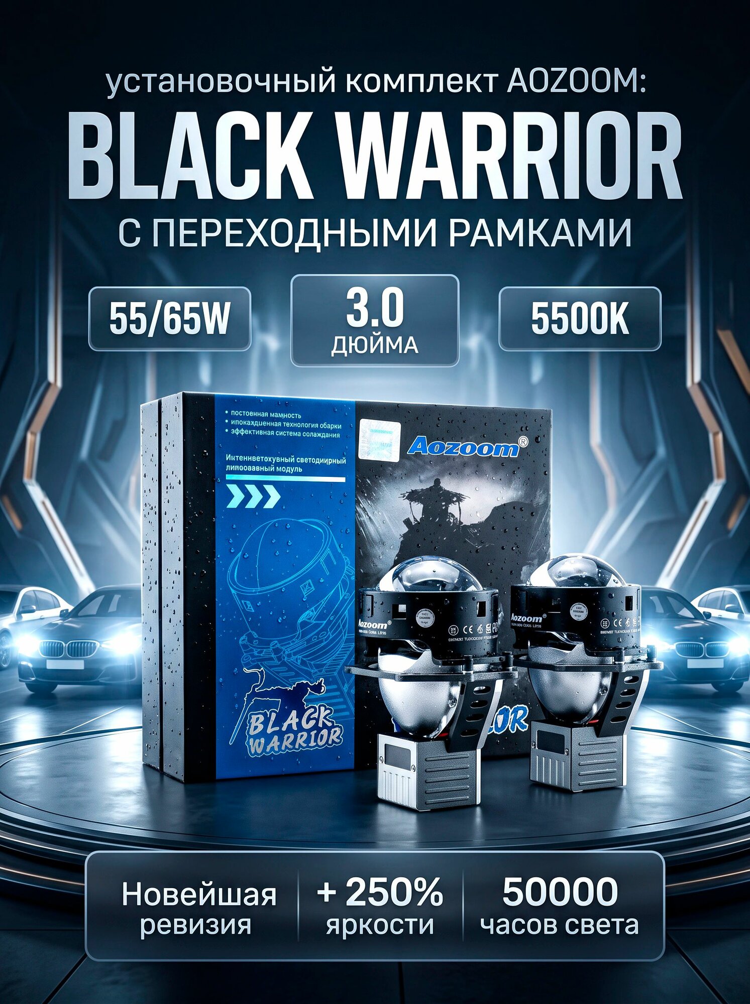 Линзы Black Warrior для фар Volkswagen Passat B6 2005-2010 / Комплект билед линз для замены штатных на Фольцваген Пассат б6