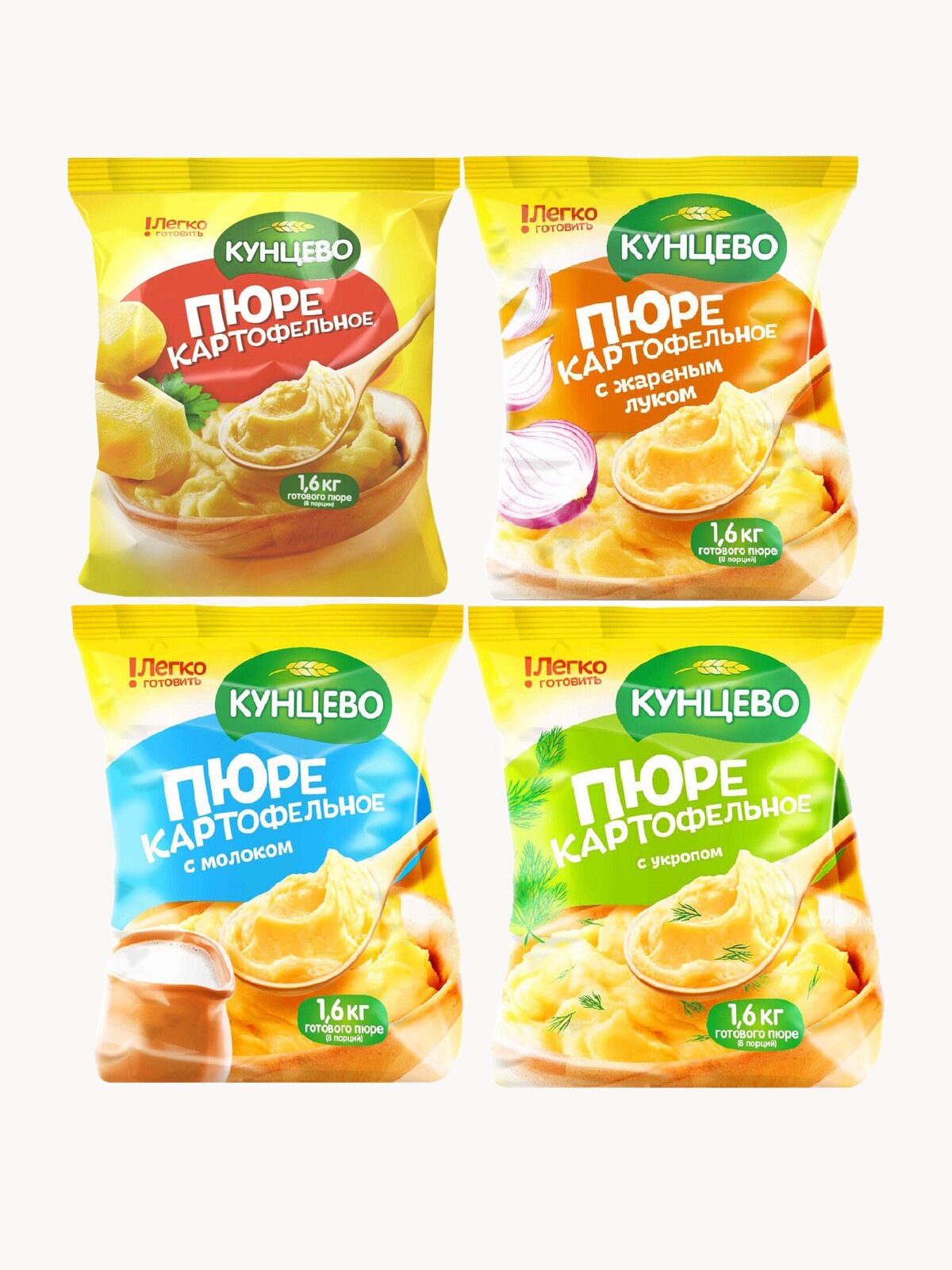Картофельного пюре быстрого приготовления (молоко, укроп, лук, классическое), 4 шт, по 240 гр.