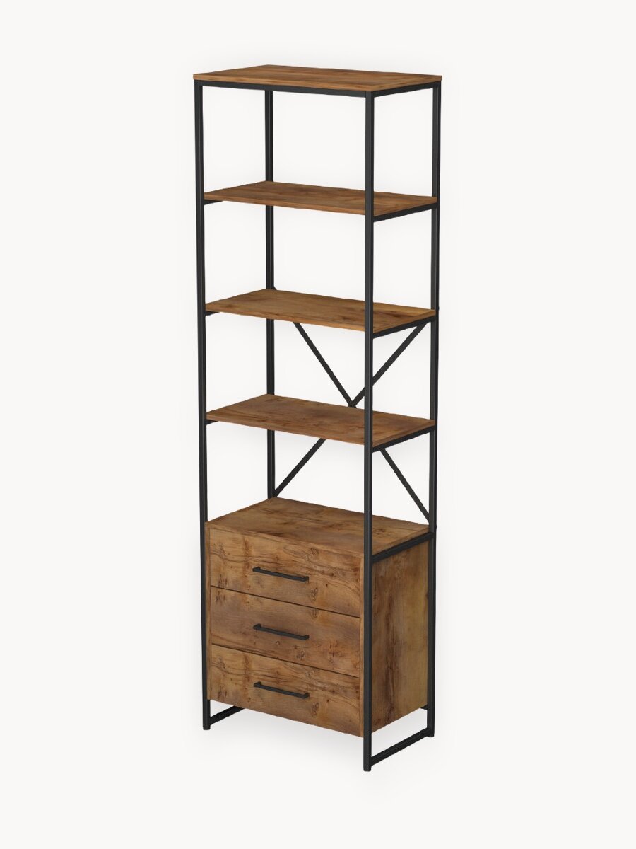 Стеллаж гростат OKTAV Loft, лофт, дерево/металл, 68x40x220см, универсальный, коричневый с ящиками и полками