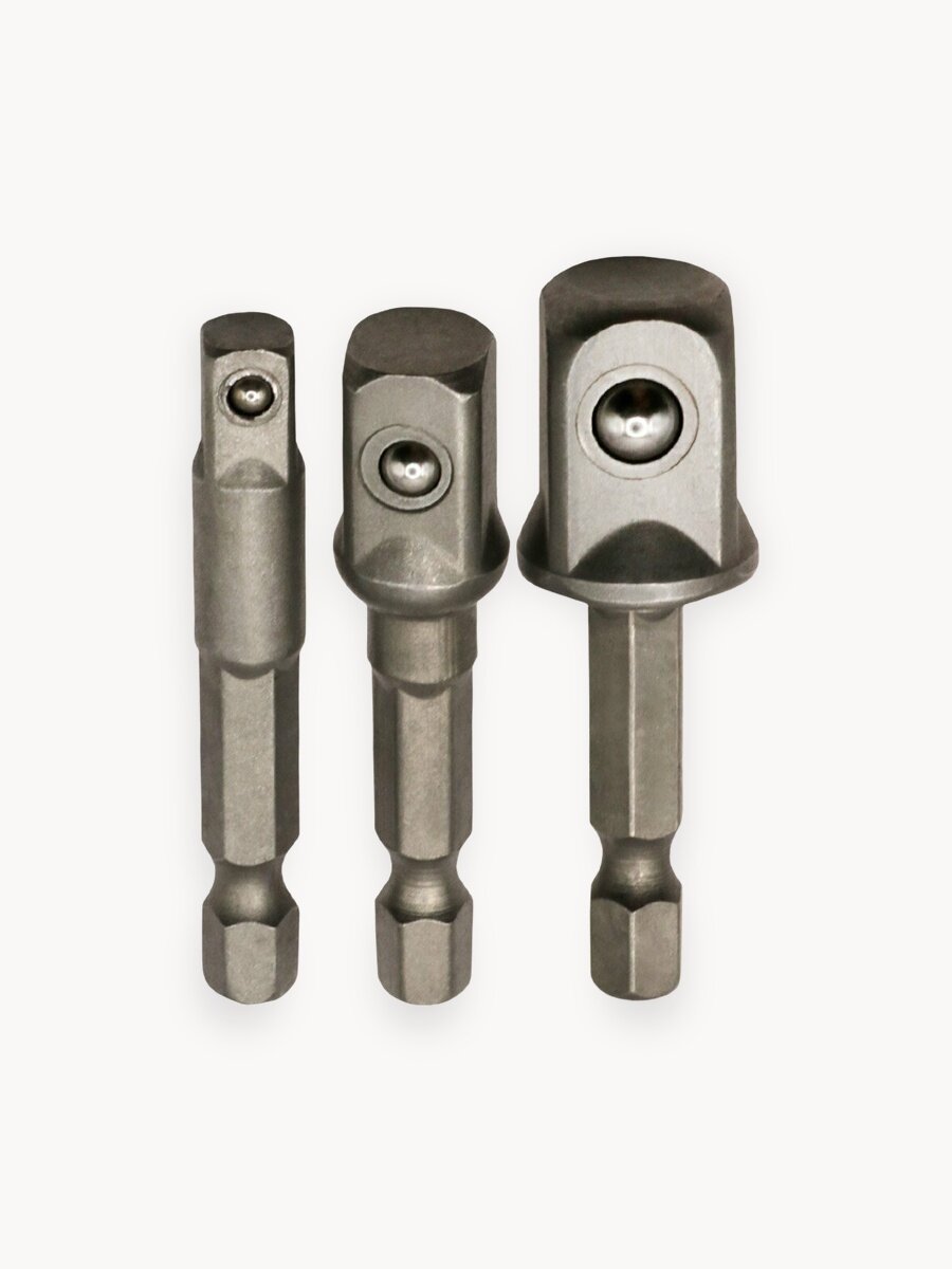 Адаптеры переходники для торцевых головок Boomshakalaka, на шуруповерт, 1/4", 3/8", 1/2" набор 3 шт.