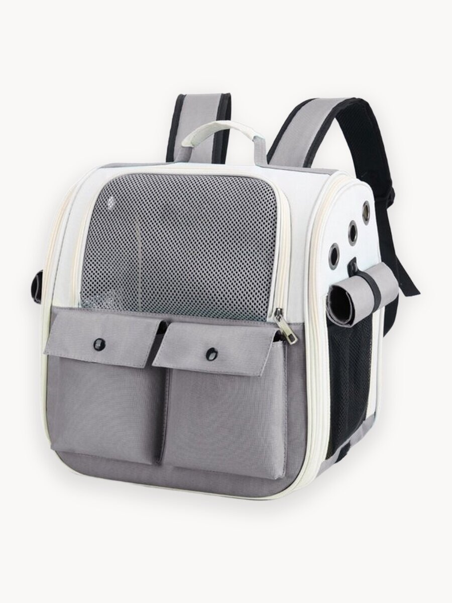 Рюкзак-переноска Пижон, для кошек и собак, серый, 39x40x25 см