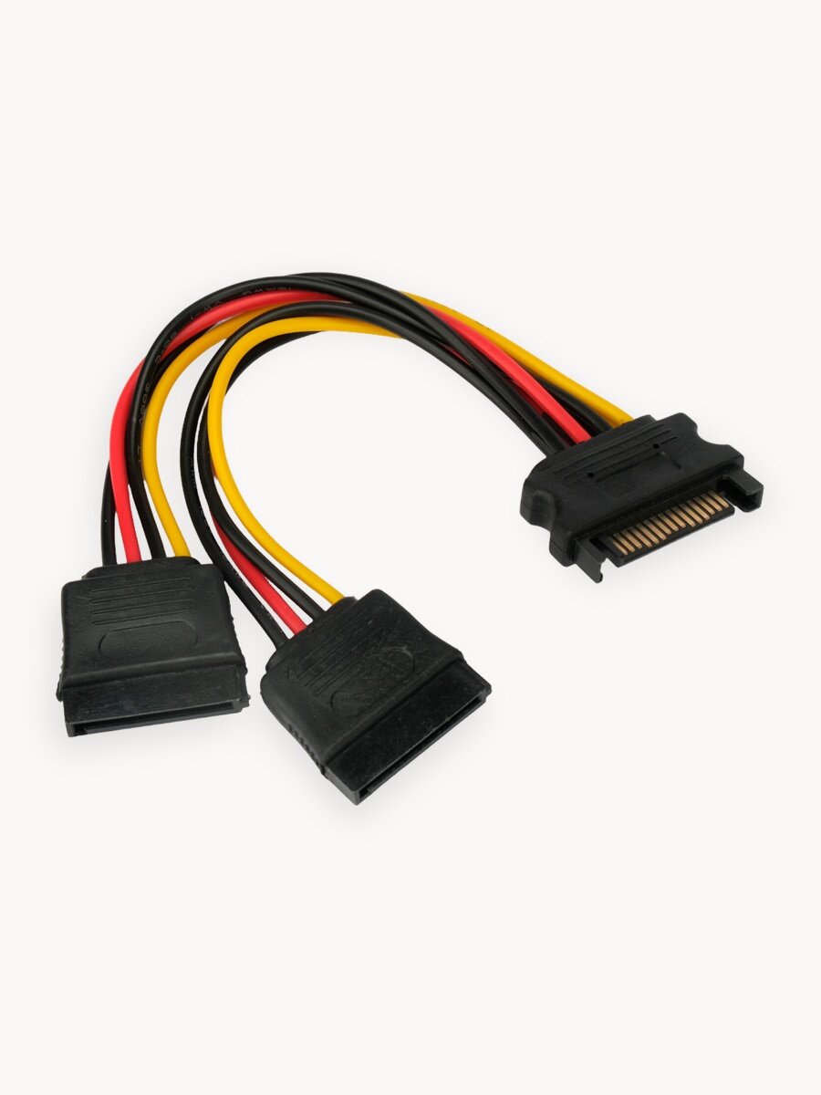 Кабель-разветвитель питания SATA Cablexpert 15pin (M) / 2x15pin(F) медный проводник 15см CC-SATAM2F-01