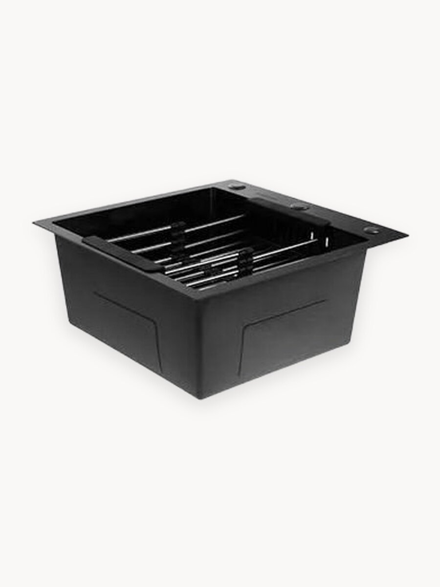 Кухонная мойка из нержавеющей стали / комплект коландер, сифон и дозатор / Dikalan KN505008 серый графит матовый