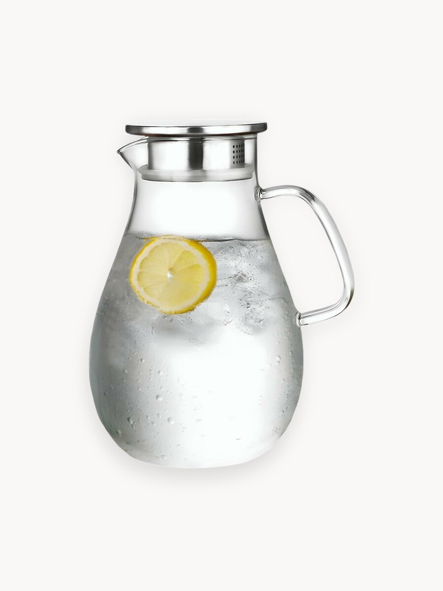 Кувшин для воды стеклянный, Formula Tepla, с крышкой из пищевой стали 2000 мл.
