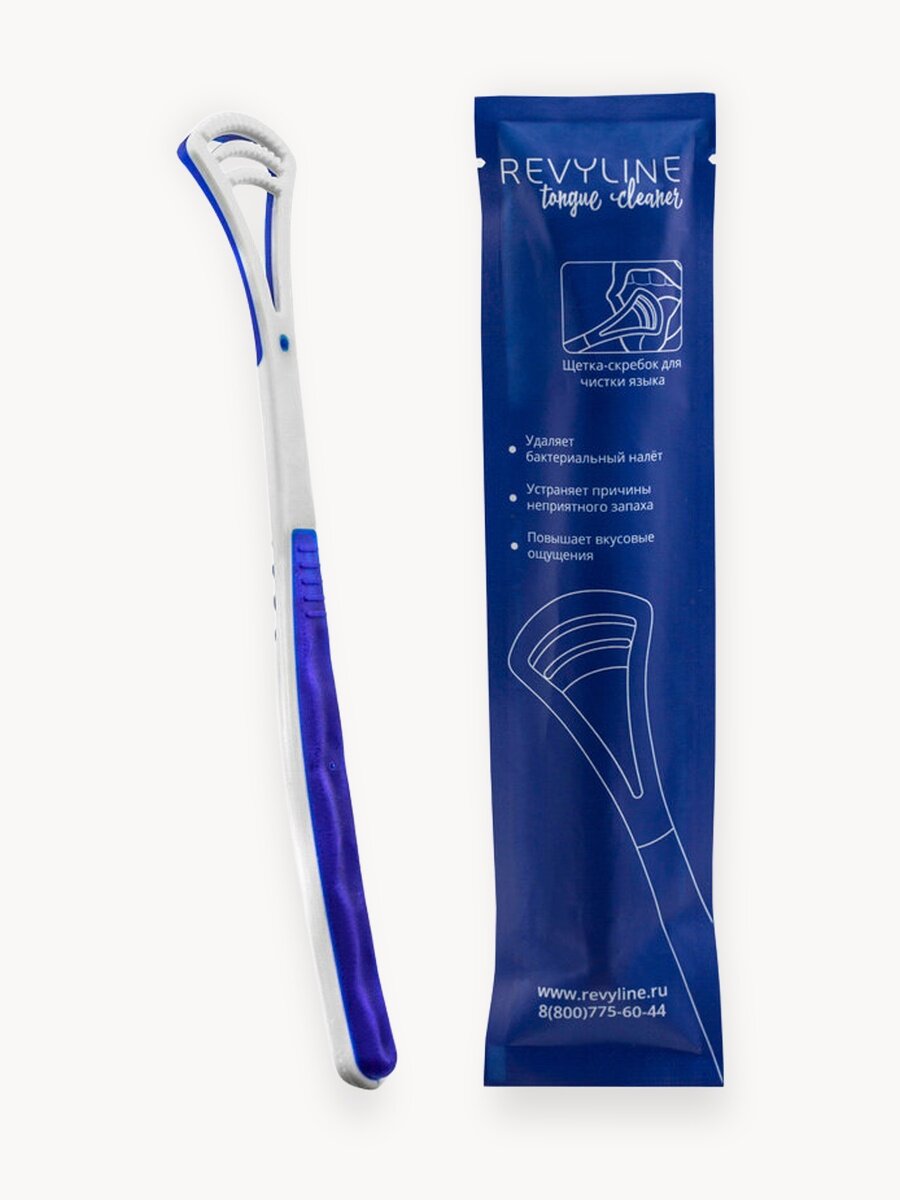Скребок для чистки языка Revyline Tongue Cleaner белый/синий, от налета на языке