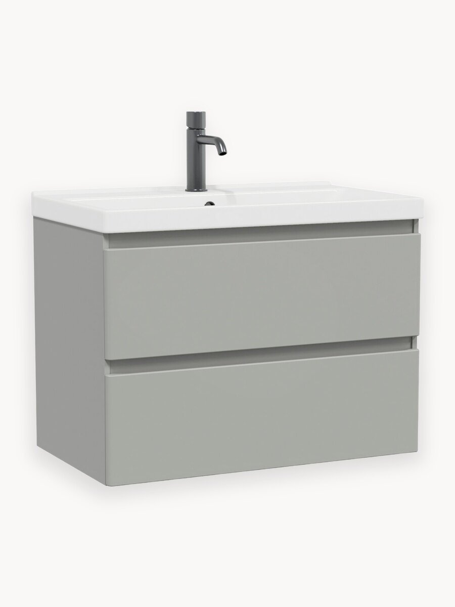 Тумба подвесная SanStar Riana 80 с раковиной Фест 80 (комплект) для ванной комнаты, грей