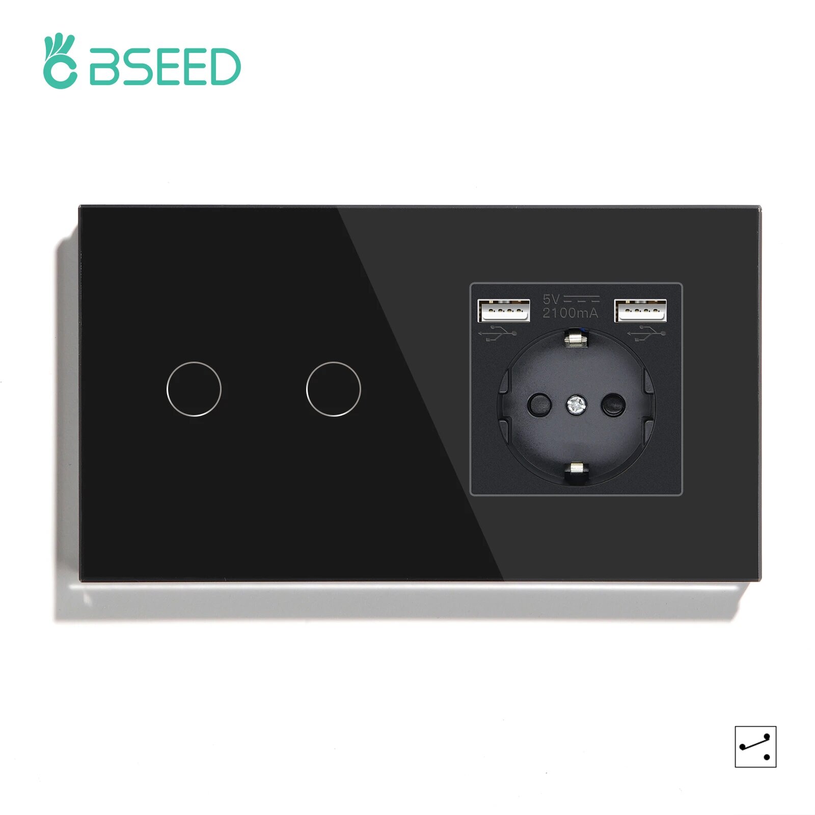 BSEED Выключатель сенсорный 2Gang USB черный