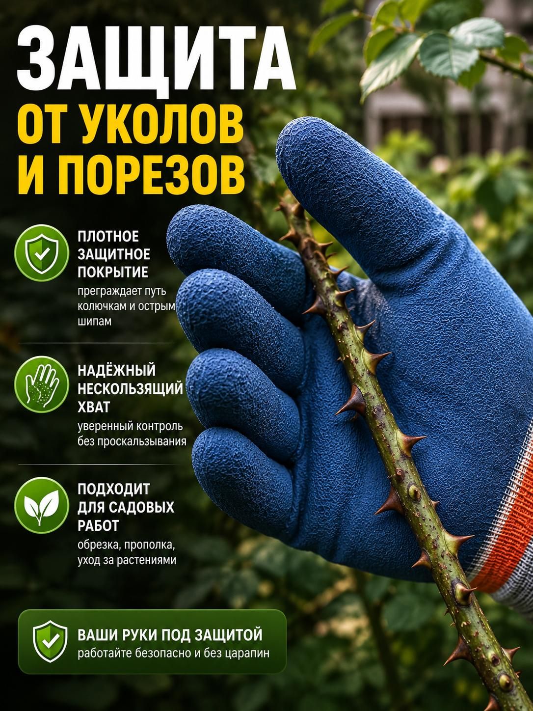 1/2 пары садовых перчаток для обрезки роз, защищенных от шипов