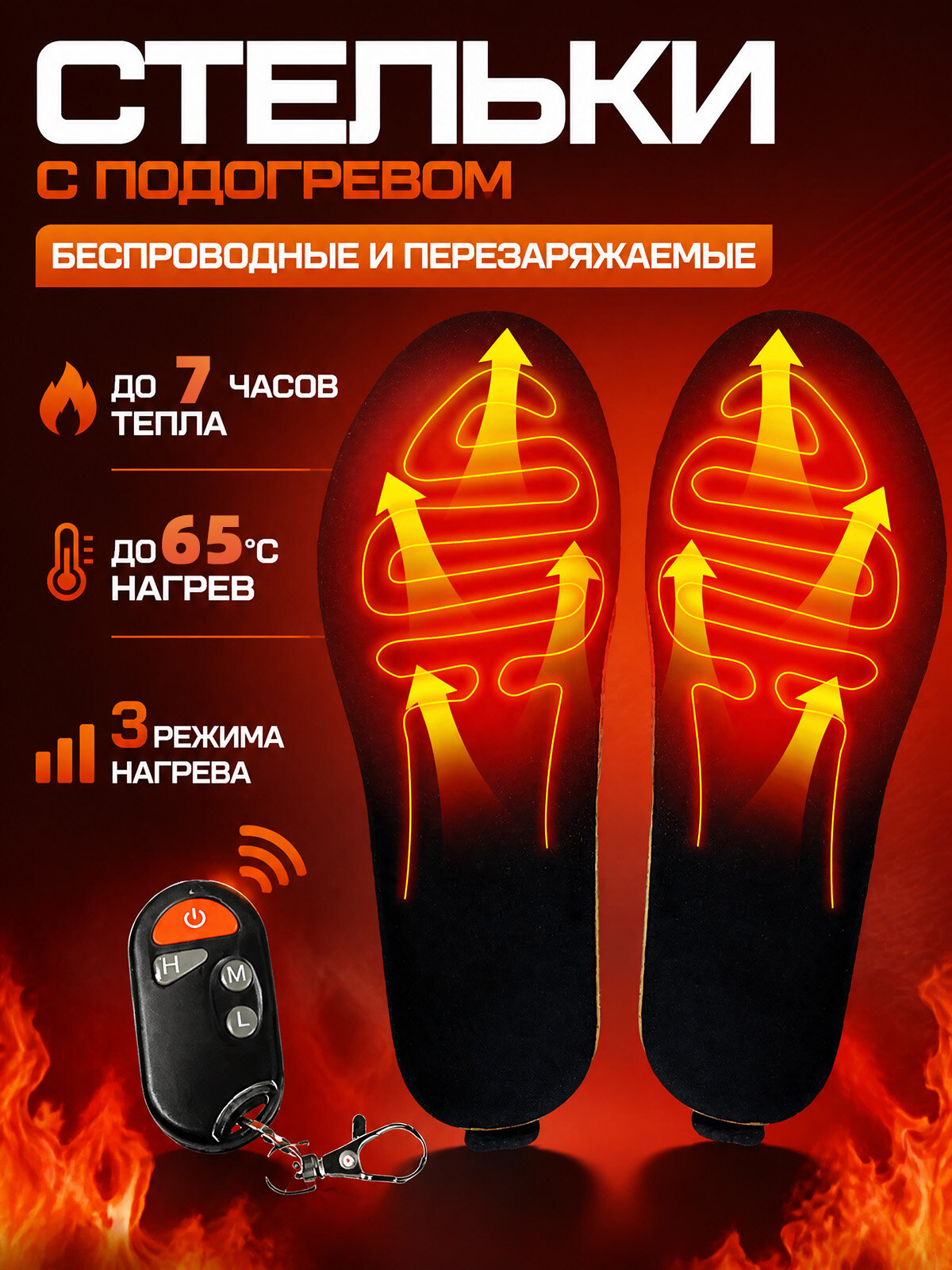 Электрогреющие стельки с USB-зарядкой и регулируемой температурой — зимние утепляющие стельки
