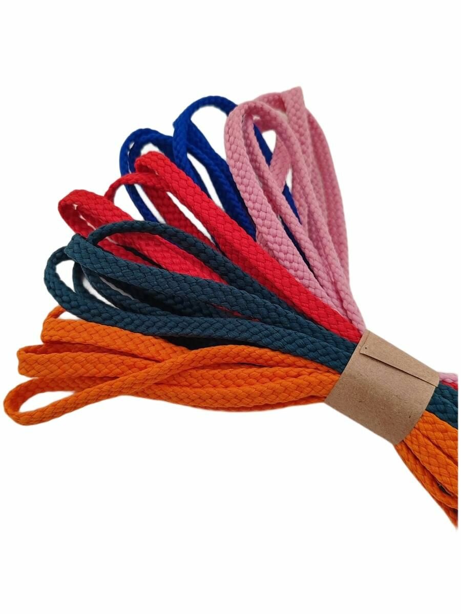 Шнурки 100 см, плоские, 5 пар, цвета: красный, оранж, розовый, синий, зеленый
