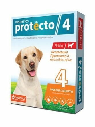 Капли от клещей и блох Neoterica Protecto для собак 25-40 кг2 пипетки