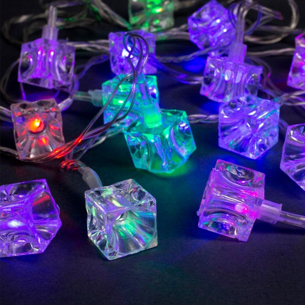 Гирлянда «Нить» 5 м с насадками «Кубики», IP20, прозрачная нить, 20 LED, свечение мульти (RG/RB), мигание, 220 В