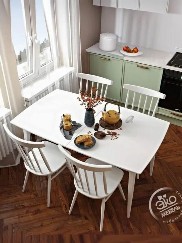 Стол раздвижной "Самурай-3 1000х(1600-2100)" (Белая эмаль), Массив березы, Полуовальный, 4ножки, ЭкоМебель