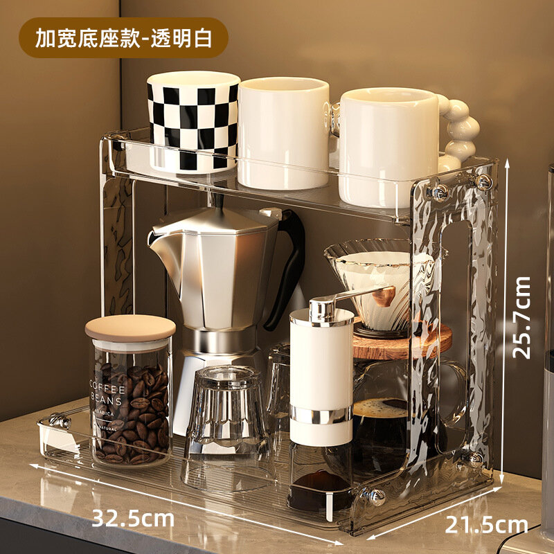 Стеллаж для стаканов, офисный, двухслойный, белый, прозрачный, без накачки