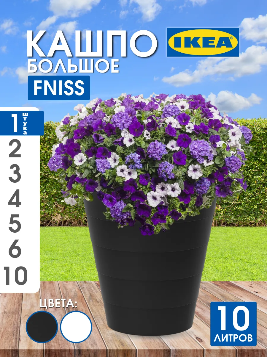 Кашпо икеа фнисс(IKEA FNISS), черный, пластик, для балкона/дома/улицы, 28x28х28 см