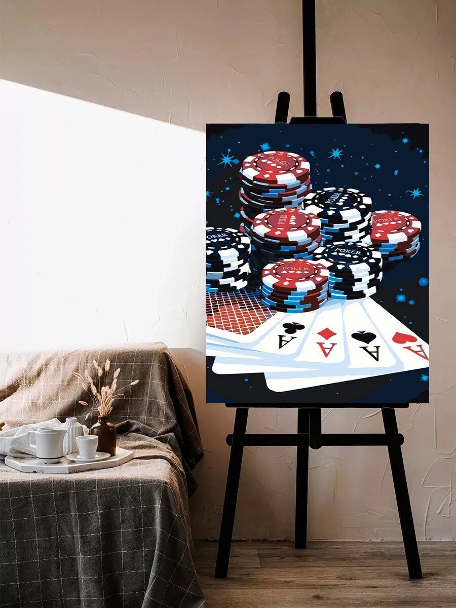 Картина по номерам Покер Фишки Карты 4 Туза Азарт Игра