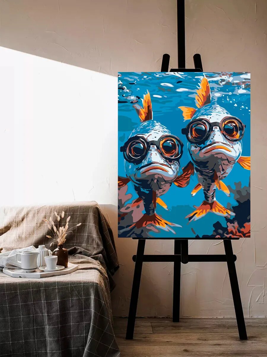Картина по номерам Смешные Мультяшные Рыбки в Очках