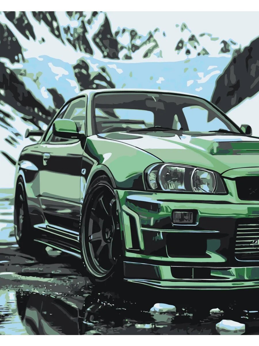 Картина по номерам Nissan Skyline Машина Горы Автомобиль