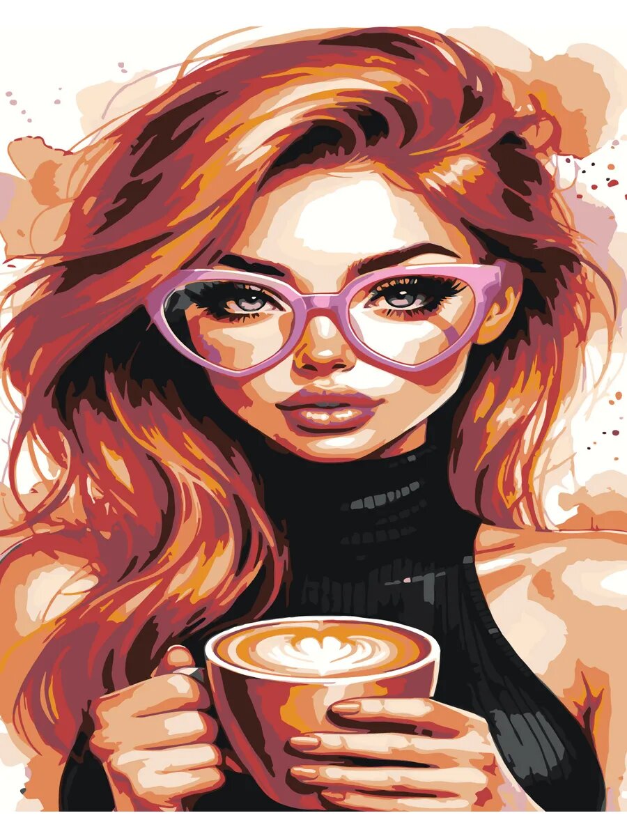 Картина по номерам Девушка с Кофе Иллюстрация