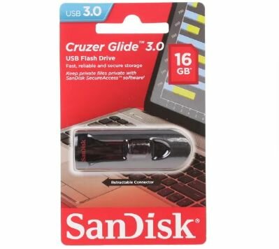 Память USB Flash 16 ГБ SanDisk Cruzer Glide (SDCZ600-016G-G35) - USB 3.2 Gen1, до 100 Мбайт/сек, выдвижной (слайдер), пластик