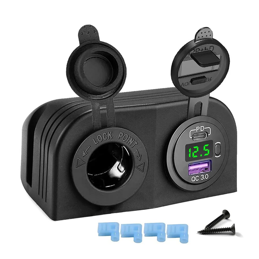 Панель типа палатки PD Type C и QC 3.0 USB Автомобильное зарядное устройство с вольтметром 12 В/24 В Розетка прикуривателя для автомобиля Мотоцикла Лодка RV, Green Set