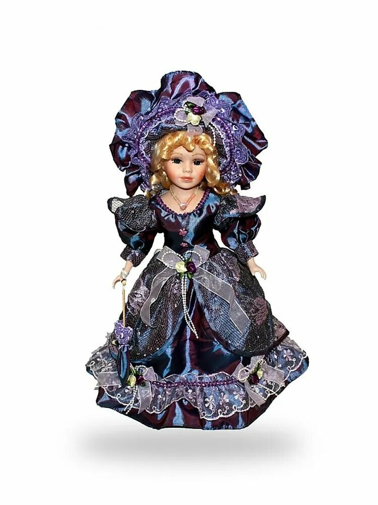 Кукла керамическая Виктория 40 см в платье с подставкой