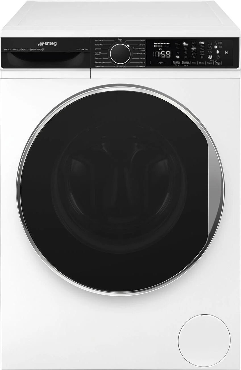 Стиральная машина Smeg WM3T84RU4, с паром, инверторный двигатель, 15 программ, Аквастоп, Steam Energy, автобалансировка