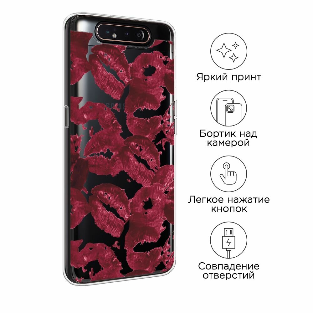 Чехол на Samsung Galaxy A80 / Самсунг Гэлакси A80 с принтом "Помада паттерн 2", прозрачный — фото 1
