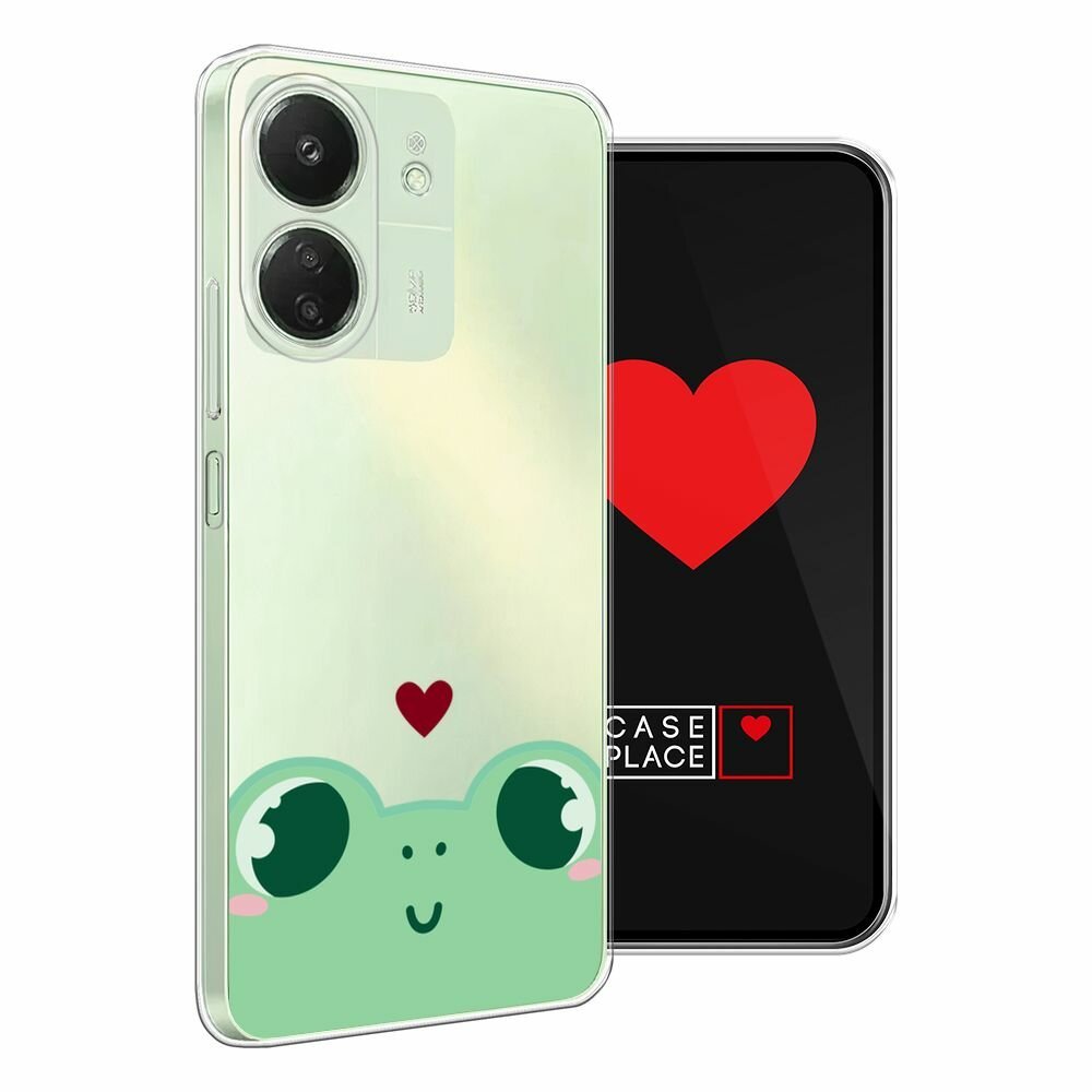 Чехол на Xiaomi Redmi 13C/Poco C65 / Сяоми Редми 13C/Поко С65 с принтом "Влюблённая лягушка - 14 февраля", прозрачный — фото 1