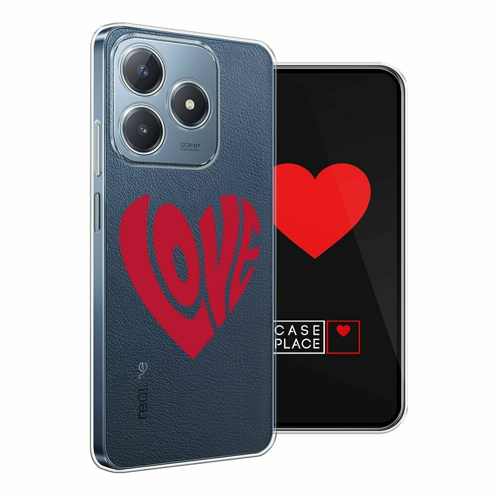 Чехол на Realme C63 / Реалми С63 с принтом "Love heart 2 - 14 февраля", прозрачный — фото 1