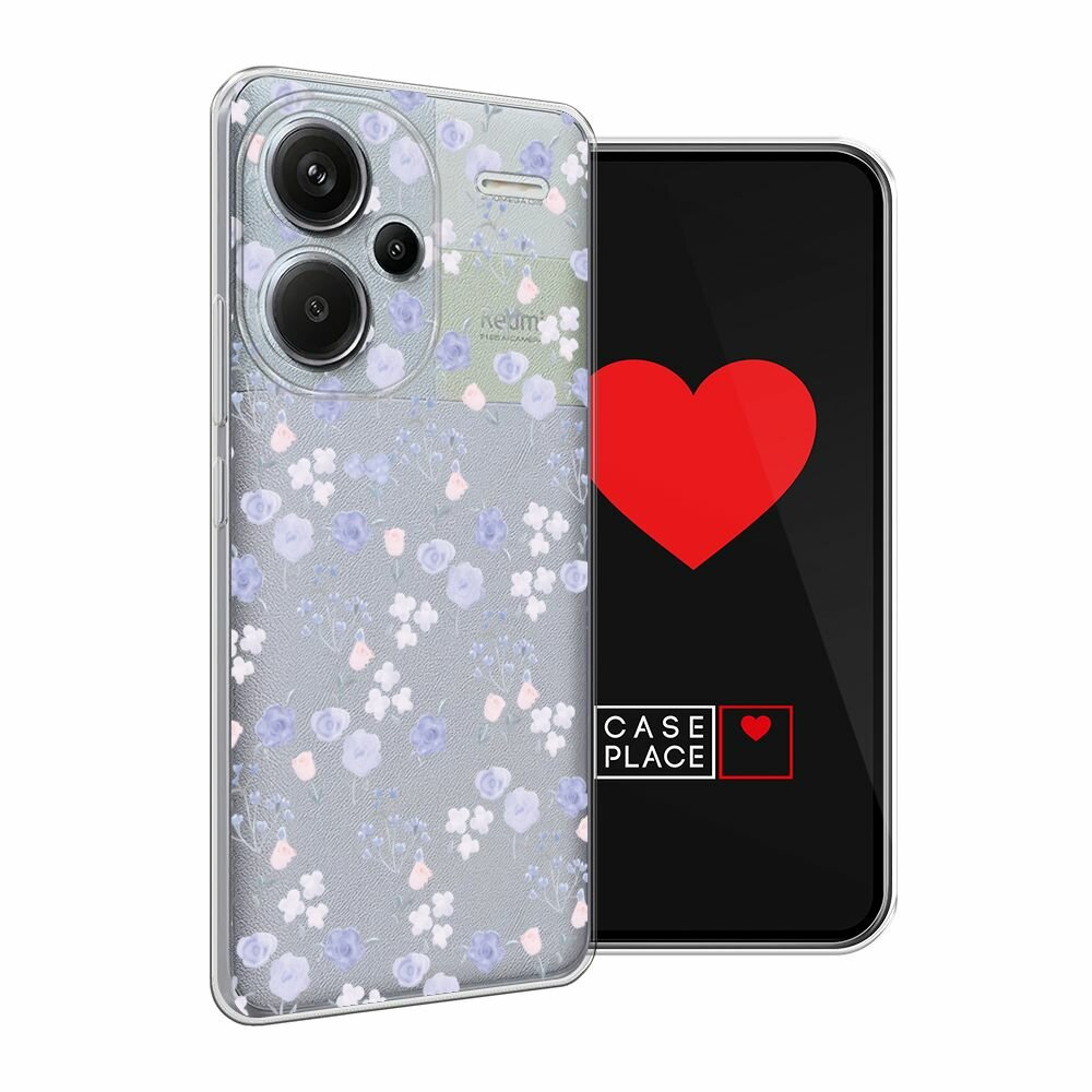 Чехол на Xiaomi Redmi Note 13 Pro+ / Сяоми Редми Нот 13 Про + с принтом "Сиреневые розы паттерн", прозрачный — фото 1