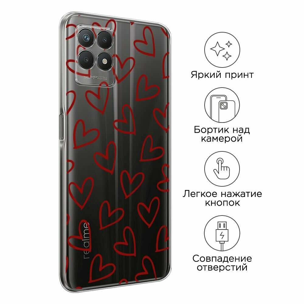 Чехол на Realme 8i / Реалми 8i с принтом "Little hearts doodles 2 - 14 февраля", прозрачный — фото 1
