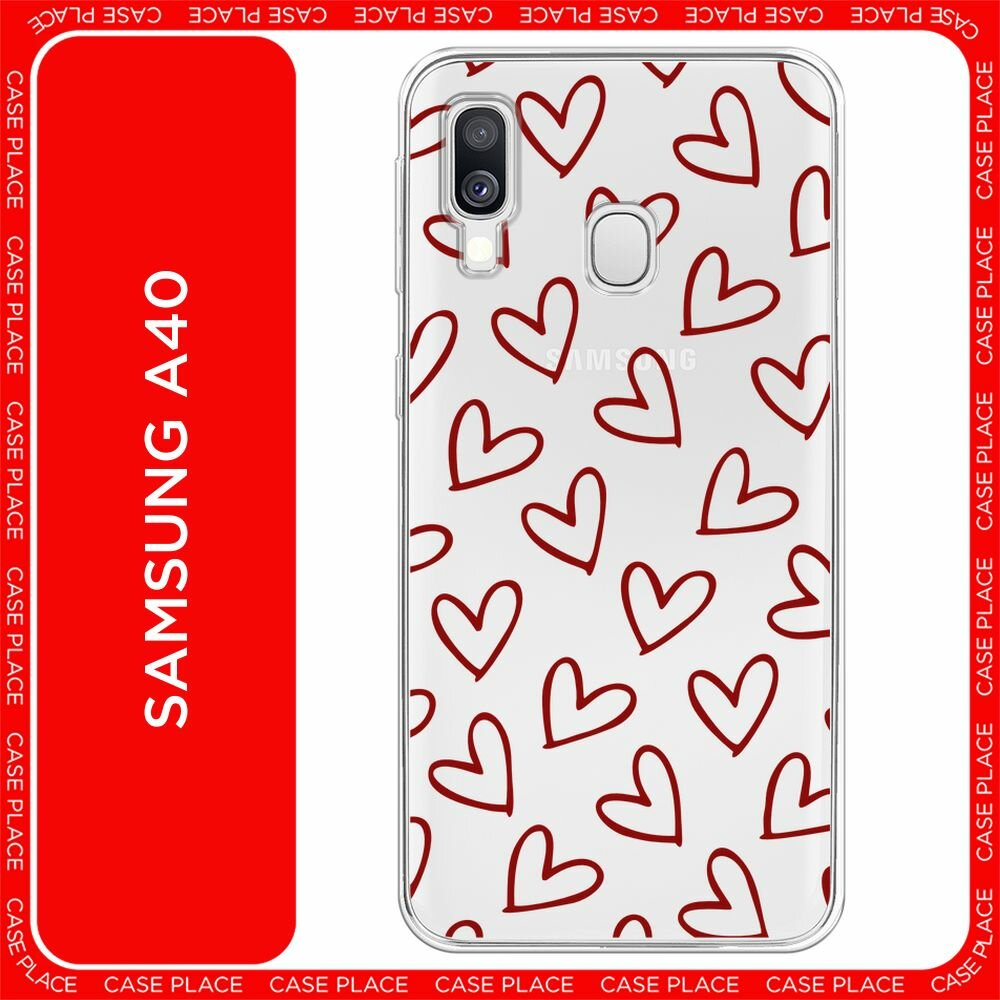 Чехол на Samsung Galaxy A40 / Самсунг Галакси А40 с принтом "Little hearts doodles 2 - 14 февраля", прозрачный