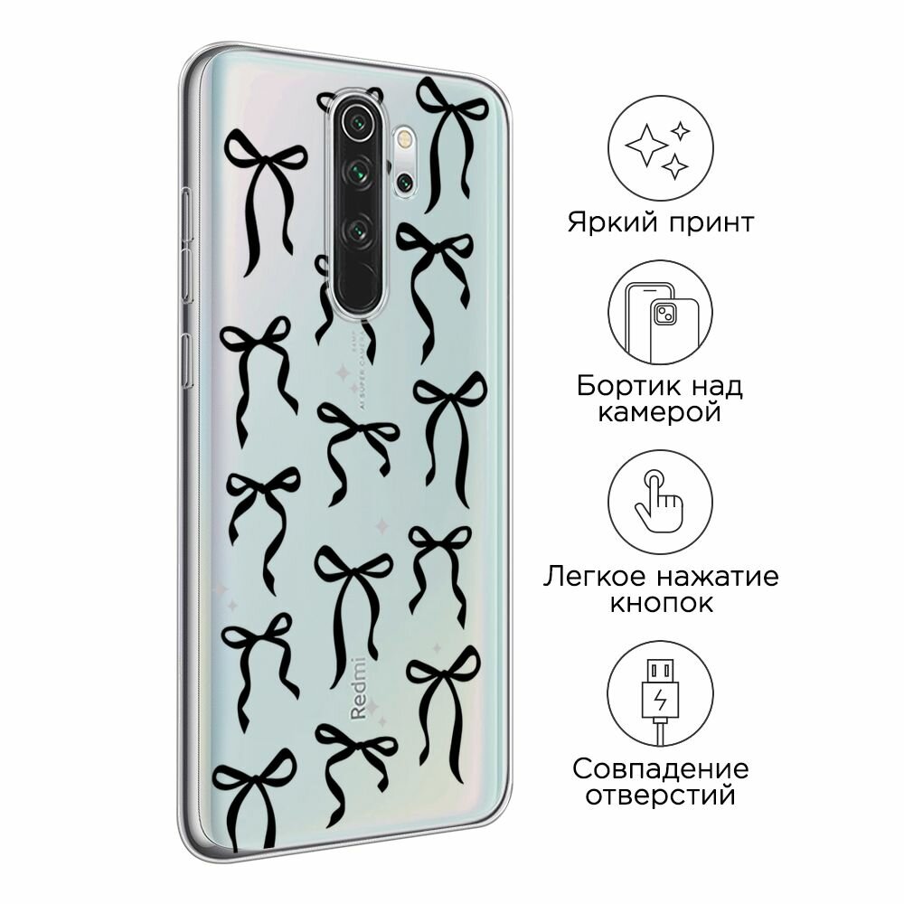 Чехол на Xiaomi Redmi Note 8 Pro / Сяоми Редми Нот 8 Про с принтом "Black bows", прозрачный — фото 1
